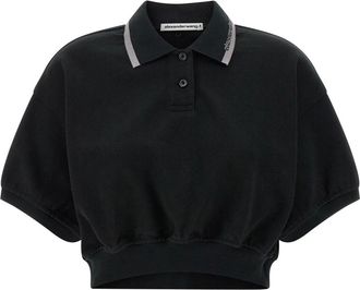 Alexander Wang Femme, Tops, Noir, Taille: 36 FR Polo Court Cintr&eacute; en Coton