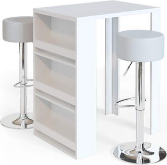 Vicco Bartisch-Set, Bartresen und Hocker, Weiß, 80 x 57 cm mit 2 Barhockern