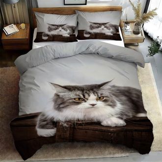 Generic Bettw&auml;sche 220x240 Modern Bettbezug 220x240 Katze Bettbezug mit 2 Kissenbez&uuml;ge 80x80cm, Bettw&auml;sche-Sets Microfaser mit Rei&szlig;verschluss b156