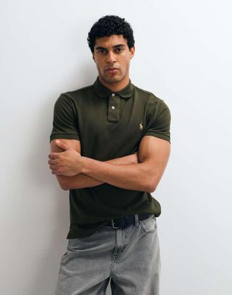 Polo Ralph Lauren polo piqu&eacute; slim fit &agrave; logo icon personnalis&eacute; kaki-Vert
