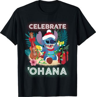 Disney Stitch Christmas Celebrate Ohana Family Holiday T-Shirt