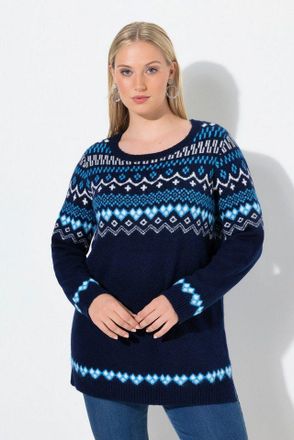 Ulla Popken Strickpullover Norweger-Pullover Rundhals Langarm weicher Strick