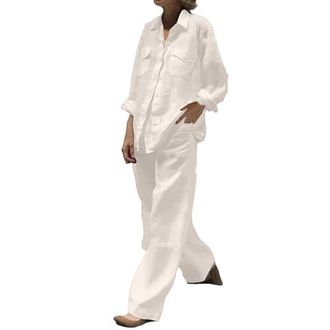 Generic V&ecirc;tements de sport 2 pi&egrave;ces pour femme - Veste et pantalon &agrave; double boutonnage - V&ecirc;tements de d&eacute;tente pour femme, blanc, XXXXXL