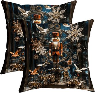 Generic Nussknacker-Weihnachts-Kissenbez&uuml;ge, rot und goldfarben, festliche saisonale Dekorationen f&uuml;r Zuhause, Sofa, Schlafzimmer, Wohnzimmer, 40,6 x 40,6 cm