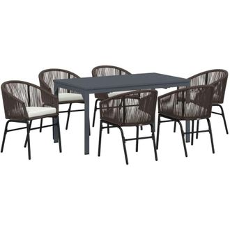 vidaXL Garten Essgruppe 7 pcs Braun Poly Rattan Vidaxl