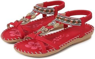 Generic Sandales boh&egrave;mes pour femme 2026, sandales plates tress&eacute;es boh&egrave;mes &agrave; bout ouvert orthop&eacute;diques avec soutien de la vo&ucirc;te plantaire, sandales &agrave; strass e