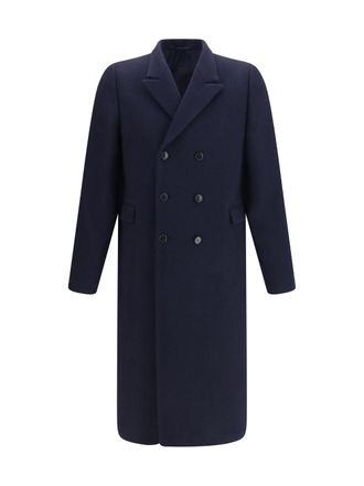 Prada Double-Breasted Shetland Wool Coat - Blue