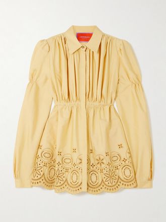 La DoubleJ Blouse En Satinette De Coton Mélangé À Broderie Anglaise Et À Fronces Franca - Jaune