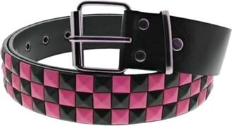 Generic Ceinture cloutée pyramide 3 rangs bicolore noir et rose fluo échiquier à carreaux, Noir et rose fluo, taille unique