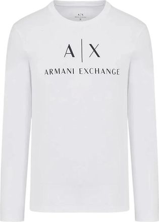 A|X Armani Exchange Homme, Tops, Blanc, Taille: XL T-shirt &agrave; manches longues avec imprim&eacute;s du logo