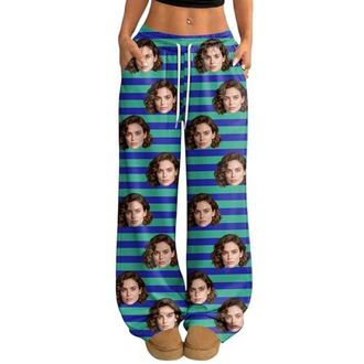 Generic Pantalon personnalis&eacute; pour femme avec photo de visage, pantalon de jogging &agrave; taille &eacute;lastique personnalisable, pantalon d&eacute;contract&eacute; avec poche, bleu, 