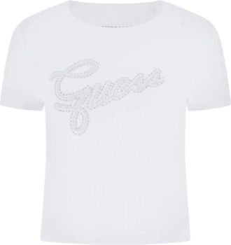 Guess Femme, Tops, Blanc, Taille: 40 FR Studs Script Tee
