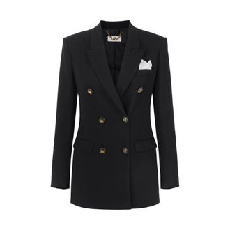 Elisabetta Franchi Doppelreihiger Blazer aus Baumwollgabardine - - Jackets - Damen - Schwarzk - L