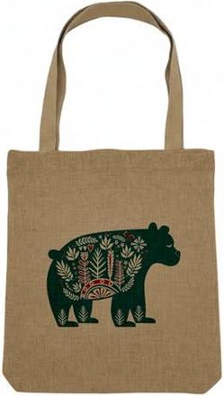 Fabulous Sac Shopping Tote Bag Aspect Lin - Ours Motif de Noel Houx Sapin de Noel Hiver Neige - Sac Courses Toile Epaisse 360g Beige Naturel Cabas Port&eacute; Epaule