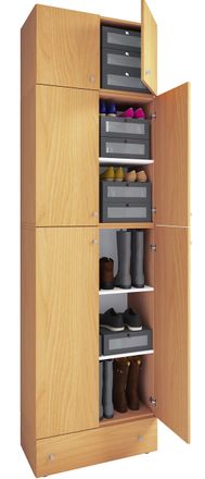 VCM Holz-Schuhschrank | Ma&szlig;e: H. 240 x B. 70 x T. 39 cm| Allzweckschrank | 5 F&auml;cher | 4 Dreht&uuml;ren | Aufsatz mit 2 T&uuml;ren | extra Schublade- Lona