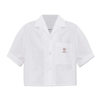 Versace Femme, Blouses et Chemises, Blanc, Taille: 38 FR Cotton-Poplin Crop Shirt