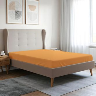 Pizuna 400 Baumwoll-Spannbetttuch 110x200-120x200cm Aprikosenorange, 100% langes Baumwoll-Spannbetttuch, weiches Mako-Satin-Gewebe f&uuml;r bis zu 40 cm Matratzen