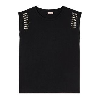 Oltre Baumwoll-T-Shirt mit Steinbesatz - - Tops - Damen - Schwarzk - S