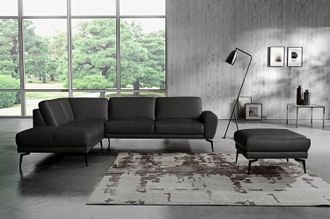 Studio Copenhagen home24 Ecksofa mit Ottomane Schwarz Echtleder Nadra 273 x 85 x 250cm Ottomane davorstehend links Schwarz Konisch Modern