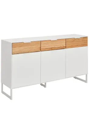 MID.YOU Mid.you Sideboard, Wei&szlig;, Eiche, Metall, Eiche, massiv, 3 F&auml;cher, 3 Schublade(n) Schubladen, 152x85x40 cm, Holzm&ouml;bel, Kleinm&ouml;bel Holz, Holzkommoden, Si