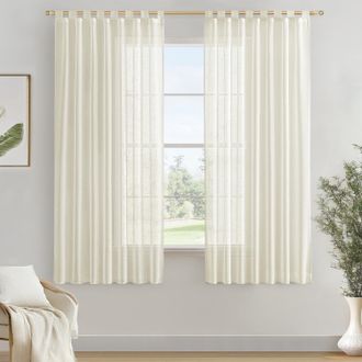 Miulee Voile Gardinen Vorhänge mit Schlaufen Leineneffekt Halbtransparent Vorhange Elegant Einfach Leinenoptik für Wohnzimmer Schlafzimmer 2er Set, 140×145(H