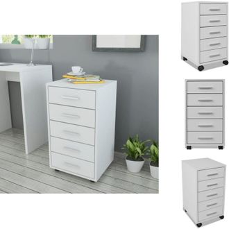 vidaXL B&uuml;roschubladenschrank auf Rollen 5 Schubladen Wei&szlig; - B&uuml;roschubladenschrank - Schreibtischschrank - Rollcontainer - Aktenordner - Organizer