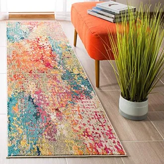 Safavieh Tapis Boho pour Salon, Salle à Manger, Chambre à Coucher - Madison Collection, Tapis à Poil Court, Ivoire et Orange, 152 x 152 cm