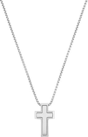 s.Oliver Kette mit Anhänger Edelstahl Herren Halsschmuck, 55+5 cm, Silber, Kreuz, Kommt in Schmuck Geschenk Box, 2035529