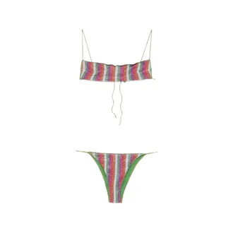 Os&eacute;ree Striped Glitter-effect Bikini