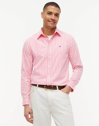 Tommy Hilfiger Flex - Chemise coupe classique en popeline &agrave; rayures - Rose multicolore