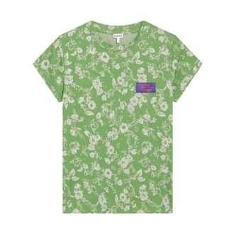Loewe Schmal geschnittenes T-Shirt mit Blumen-Jacquard-Muster - - Tops - Damen - Gr&uuml;n - S