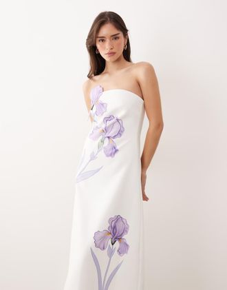 JW PEI Robe courte &agrave; encolure carr&eacute;e et appliqu&eacute;s fleuris - Blanc et lilas
