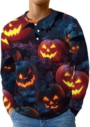 Generic Costumes dHalloween, chemise florale à manches longues pour homme, haut Henley décontracté à boutons, imprimé floral vintage, pull doux et léger, conf
