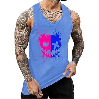 Generico T-shirt sans manches pour homme, t-shirt de sport d&eacute;t&eacute; d&eacute;contract&eacute; avec imprim&eacute; graphique, bleu, XXXL