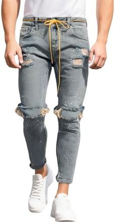 Generic Jean Homme Jeans Homme Week-End/Voyage Pantalon en Jean Trou&eacute; Minceur Mollet Style Sport D&eacute;contract&eacute; - Coupe Amincissante Et Libert&eacute; De Mouvement