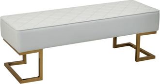 HOMCOM Sitzbank für Schlafzimmer Truhenbank Bettbank Wohnzimmer Kunstleder Metall Weiß+Gold 120 x 43 x 42 cm - Homcom