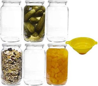 mikken Art 6 x Einmachglas 1 Liter mit Schraubverschluss Weiss, inkl. Trichter