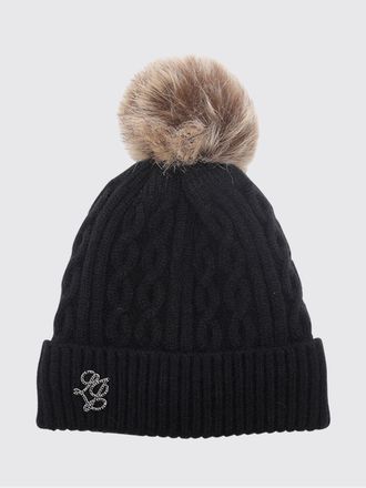 Liu Jo Bonnet beanie en laine m&eacute;lang&eacute;e avec pompon et revers &agrave; monogramme