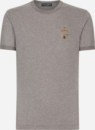 Dolce & Gabbana Baumwoll-t-shirt Mit Stickerei - Mann T-shirts Und Polos Grau Baumwolle 60