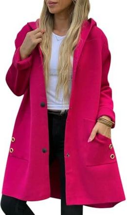 Onsoyours Manteaux à Capuche Manteau Femme Hiver à Bouton Blouson Veste Jacket Chaud Épais Hoodie Chic et Slim Sweat-Shirt Long Outwear avec Poche A Fuchsia XL