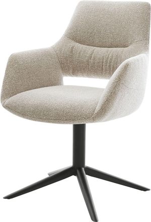DELIFE Esszimmerstuhl Yago-Flex mit Armlehnen Fu&szlig;kreuz Schwarz Webstoff Soft Beige 360&deg; drehbar Wippfunktion Taschenfederkern