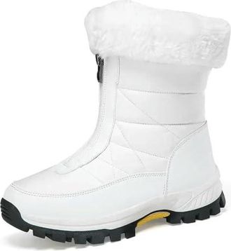 Generic ZBDP Bottes de neige épaisses en peluche pour femme - Antidérapantes - Étanche - Fermeture éclair avec semelle épaisse en peluche - Plateforme, blanc,