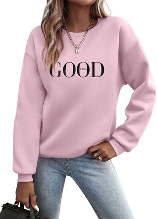 Minetom Pullover Damen Sweatshirt Briefe Drucken Langarm Rundhals Pulli Herbst Winter Frauen Buchstaben Druck Locker Casual Oberteil Sport Streetwear Sweatshi