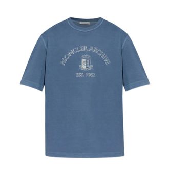 Moncler Logo-Print Baumwoll-T-Shirt - - Tops - Herren - Blau - XL