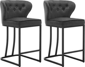 Woltu 2x Barhocker Barstuhl Bistrohocker Polsterhocker Tresenhocker Samtbezug für Bar Kücheninsel Esszimmer Grau - Woltu