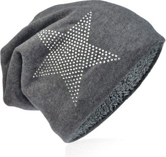 Miobo Slouch Long Beanie M&uuml;tze, Weichem Warme Winterm&uuml;tze Teddyfleece, Unisex (56-58cm Kopfumfang, StrassStern-Grau)