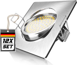 Brandson 12 x Set Ultra Flach LED Deckenspot eckig warmwei&szlig; schwenkbar - Einbauleuchte - Einbauspot Deckenstrahler - Slim Aluminium Druckgussrahmen Edelstahl O