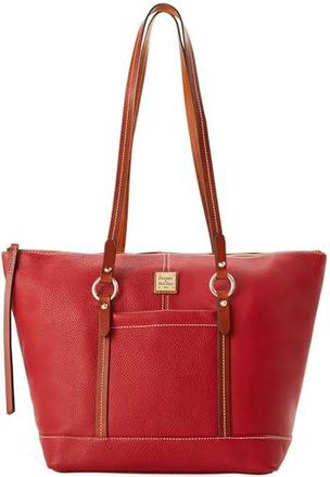 Dooney & Bourke Sacs &agrave; main pour femme, sac fourre-tout en cuir grain&eacute; de galets avec compartiments &agrave; fermeture &eacute;clair, Rouge, Taille unique