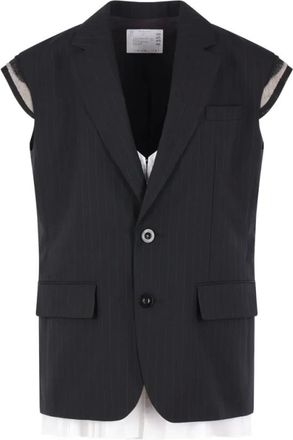 sacai Femme, Vestes, Noir, Taille: 42 FR Chalk Stripe Vest