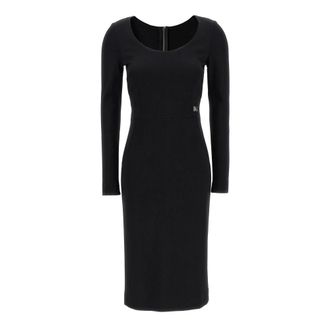 Dolce & Gabbana Milano Ripp-Wadenlanges Kleid mit DG-Logo - - Dresses - Damen - Schwarzk - S
